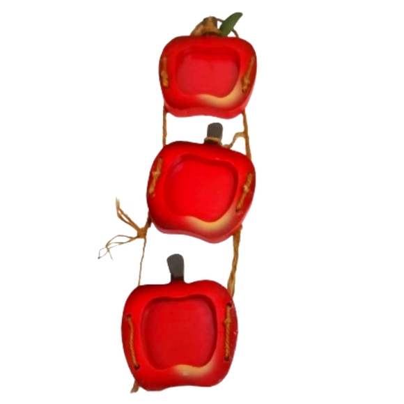 Accents | 13 Wood Apples Hanging 3 Photo Picture Frame Teacher Gift ...